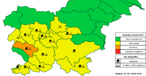 Arso: reka Vipava bo jutri lahko poplavljala